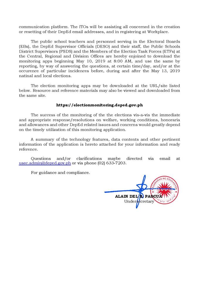 Roll-Out and Use of Facebook Workplace and DepEd Election Monitoring ...