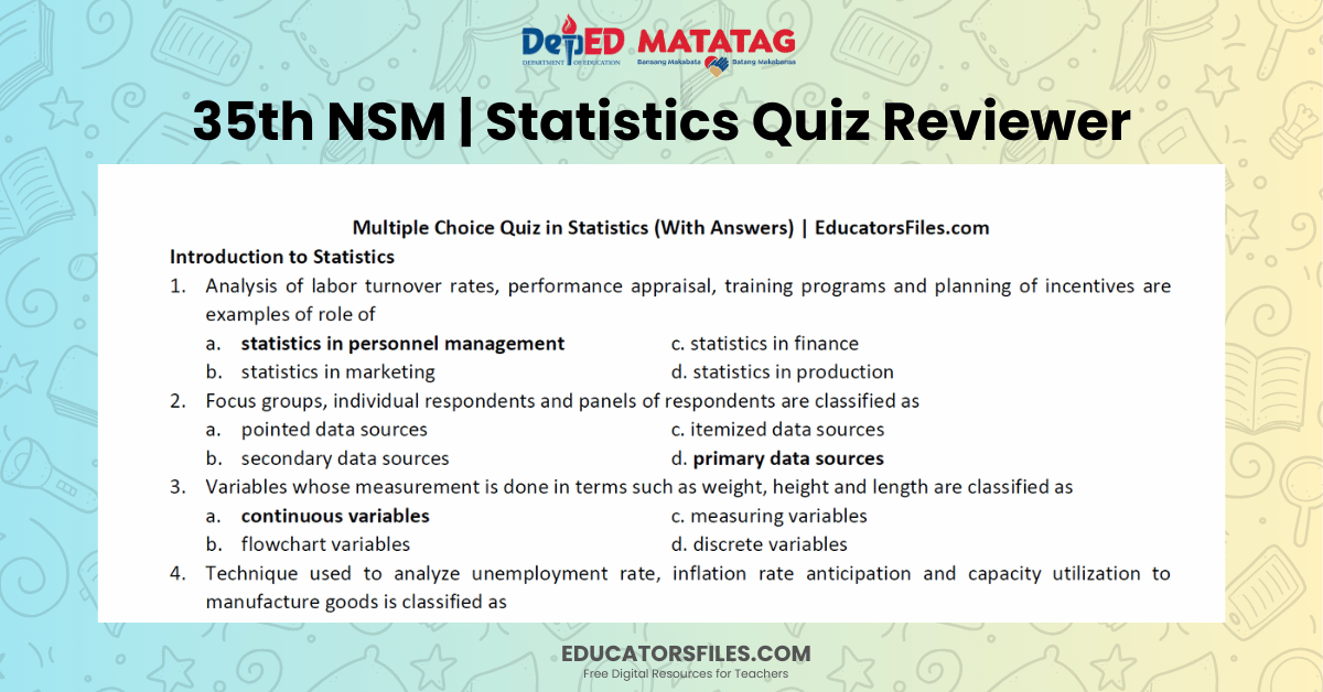 35th National Statistics Month (Statistics Quiz Reviewer) » Educators ...